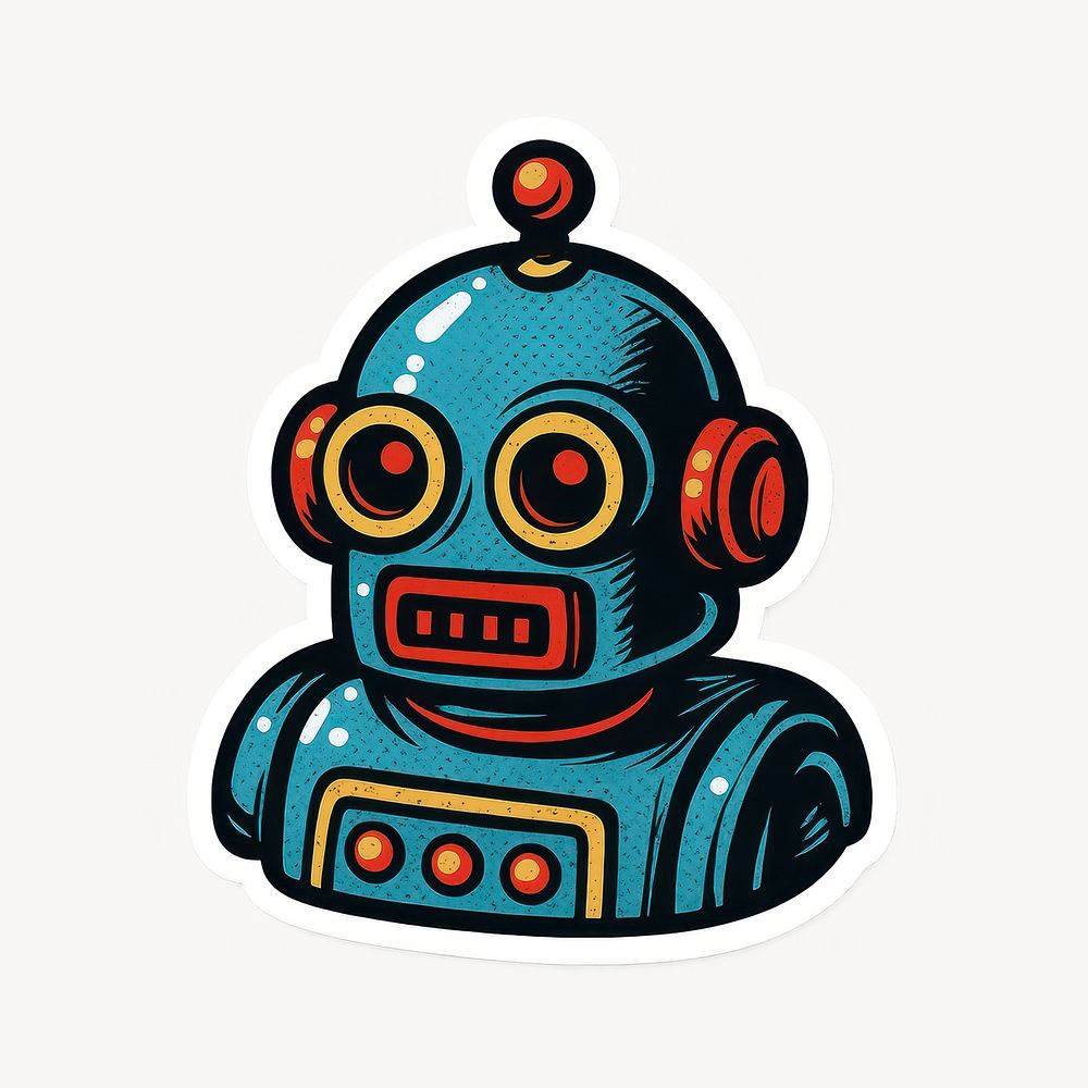 Retro robot cartoon sticker | Free Photo Illustration - rawpixel