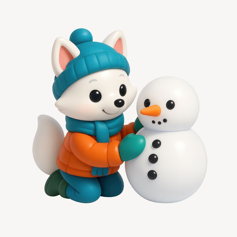 Cute fox building snowman together | Free Photo Illustration - rawpixel