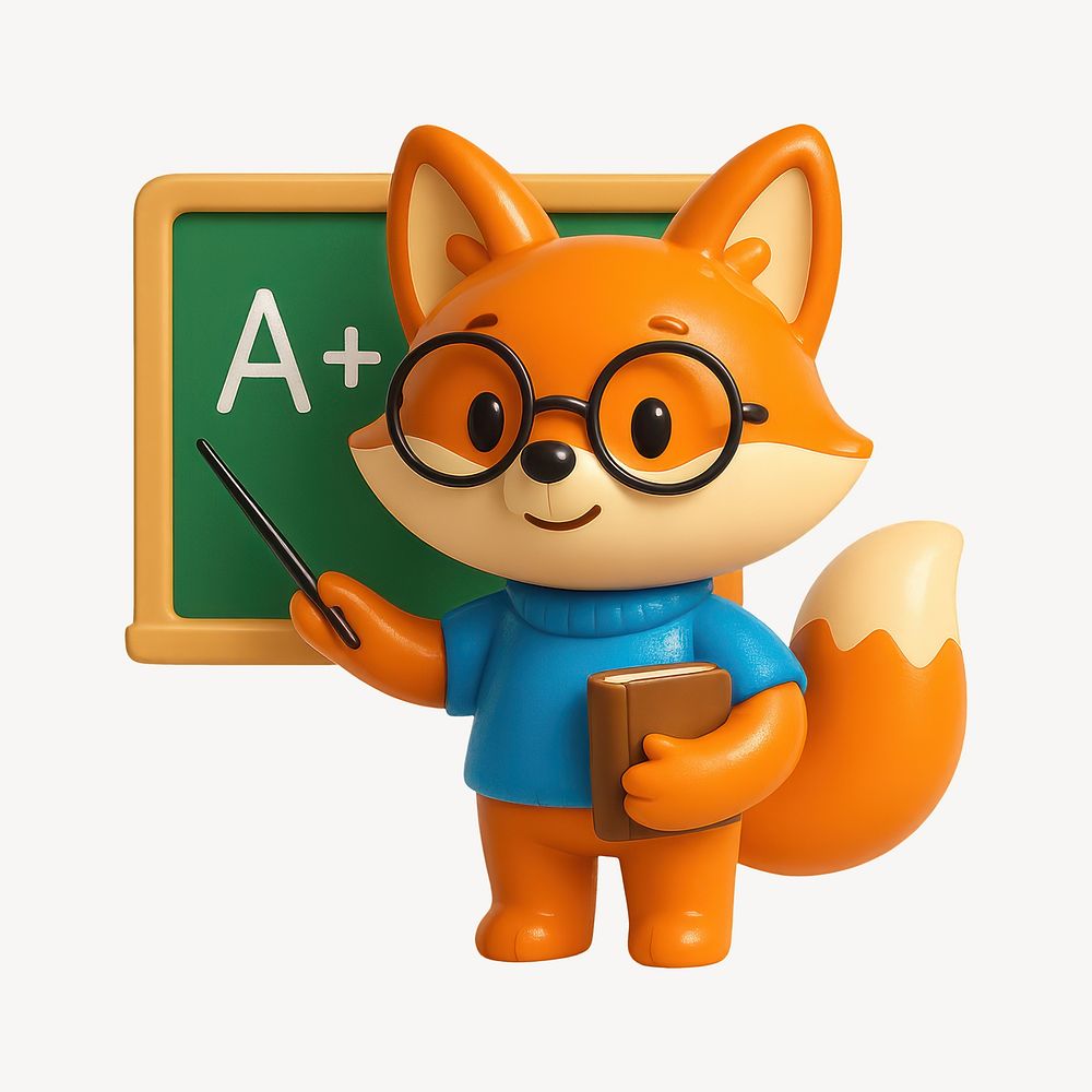 Cute fox teacher figurine classroom | Free Photo Illustration - rawpixel