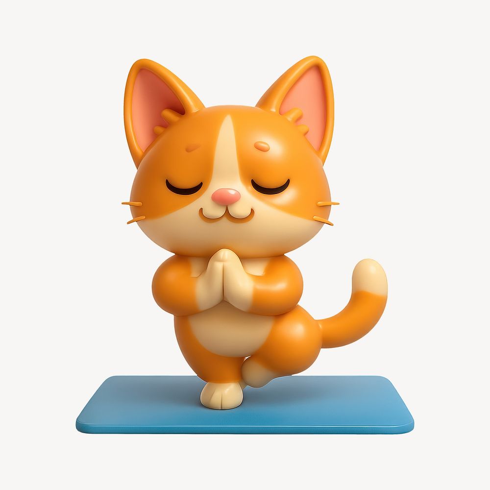 Cute meditating cartoon cat figurine | Free Photo Illustration - rawpixel
