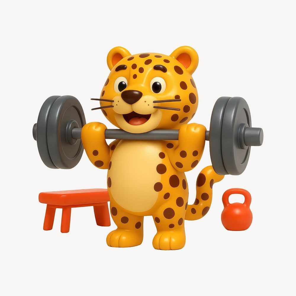 Cartoon leopard lifting weights | Free Photo Illustration - rawpixel