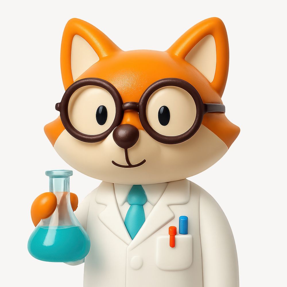Cartoon fox scientist holding flask | Free Photo Illustration - rawpixel