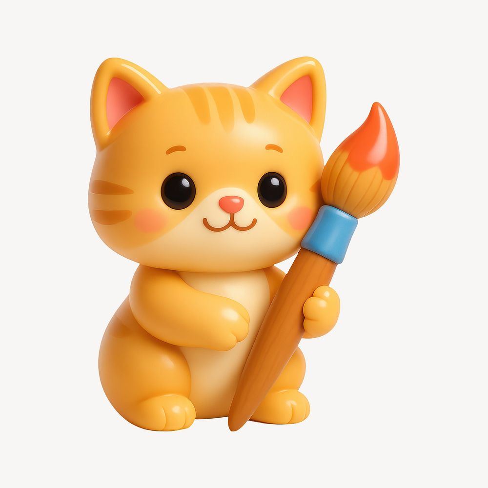 Cute cat holding paintbrush illustration | Free Photo Illustration ...