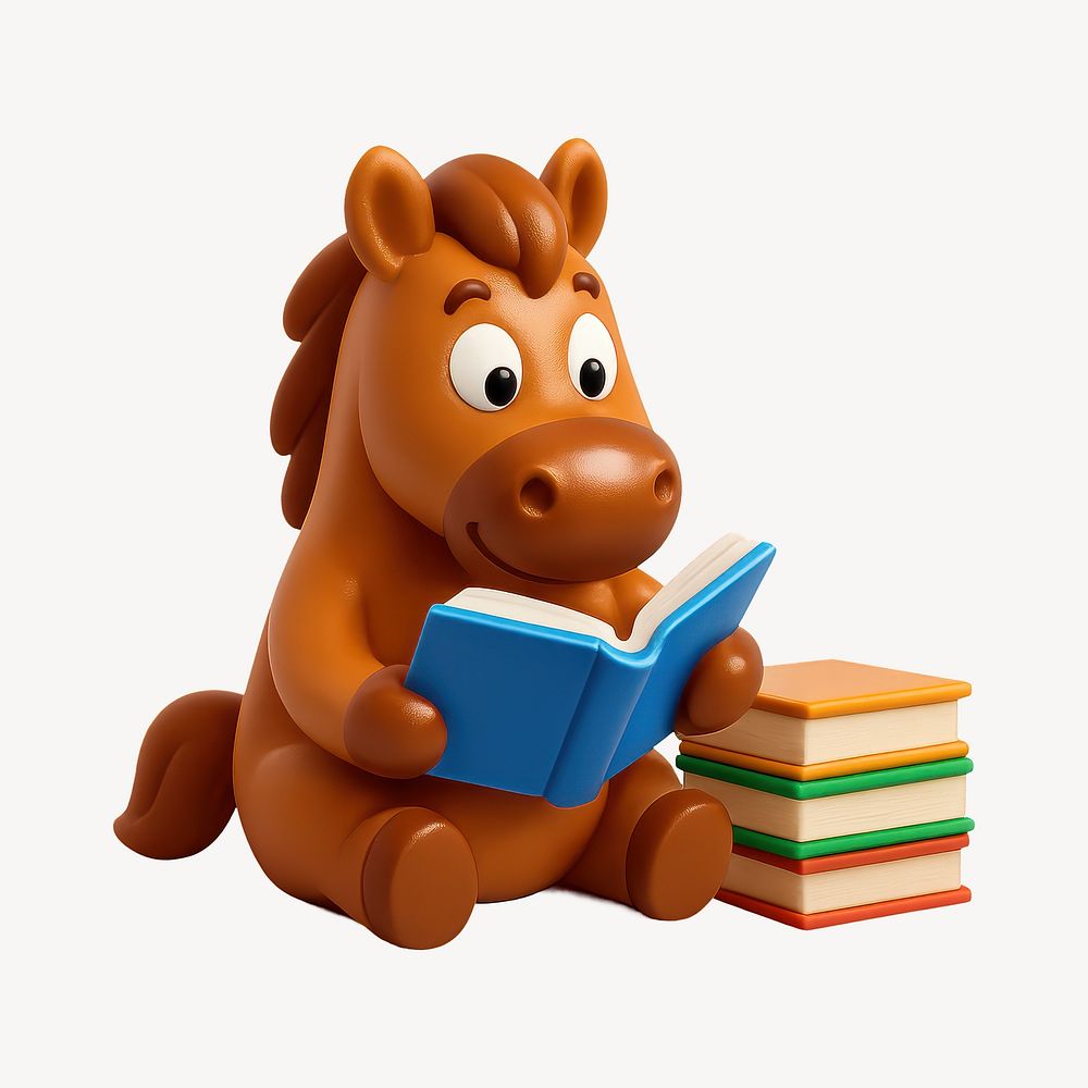 Cute horse reading books | Free Photo Illustration - rawpixel