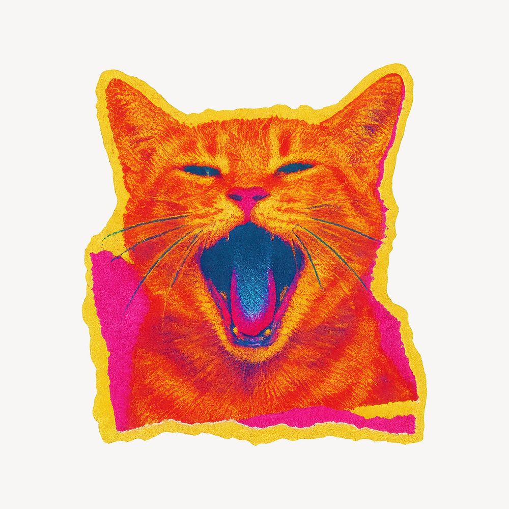 Vibrant colorful roaring cat | Free Photo Illustration - rawpixel