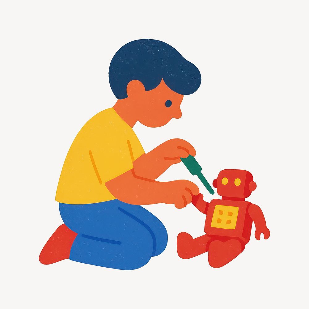 Child fixing toy robot | Free Photo Illustration - rawpixel