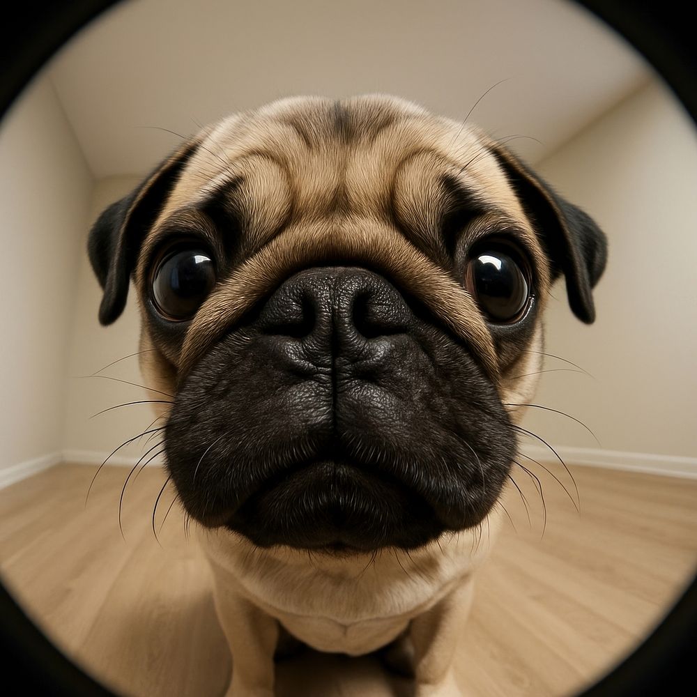 Adorable pug with fisheye lens. | Free Photo - rawpixel