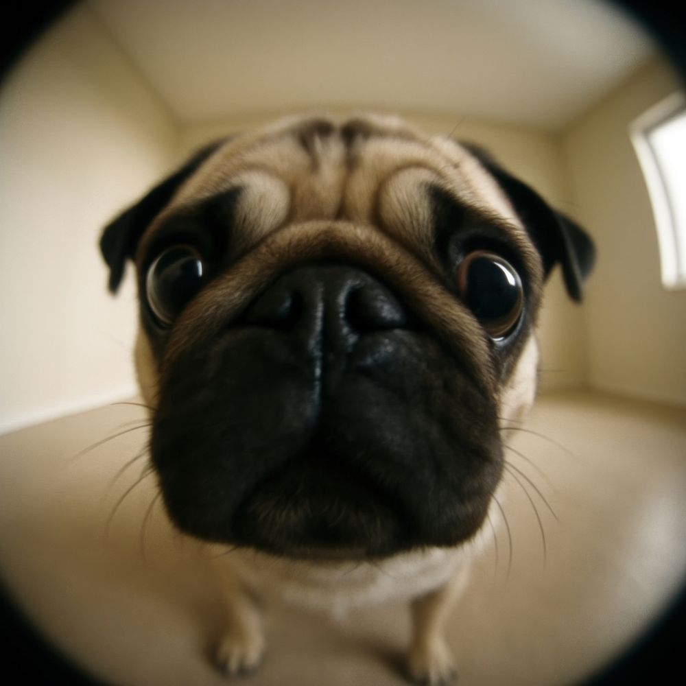 Adorable pug fisheye perspective | Free Photo - rawpixel