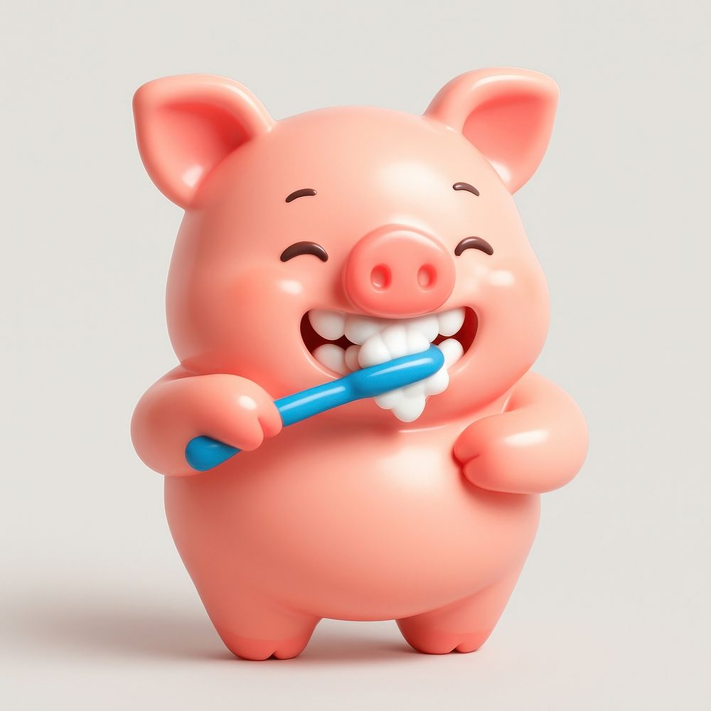 Cute pig brushing teeth illustration | Free Photo Illustration - rawpixel
