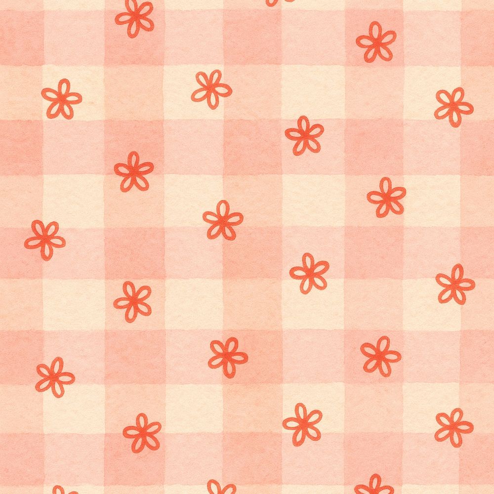 Floral checkered pink background | Free Photo Illustration - rawpixel