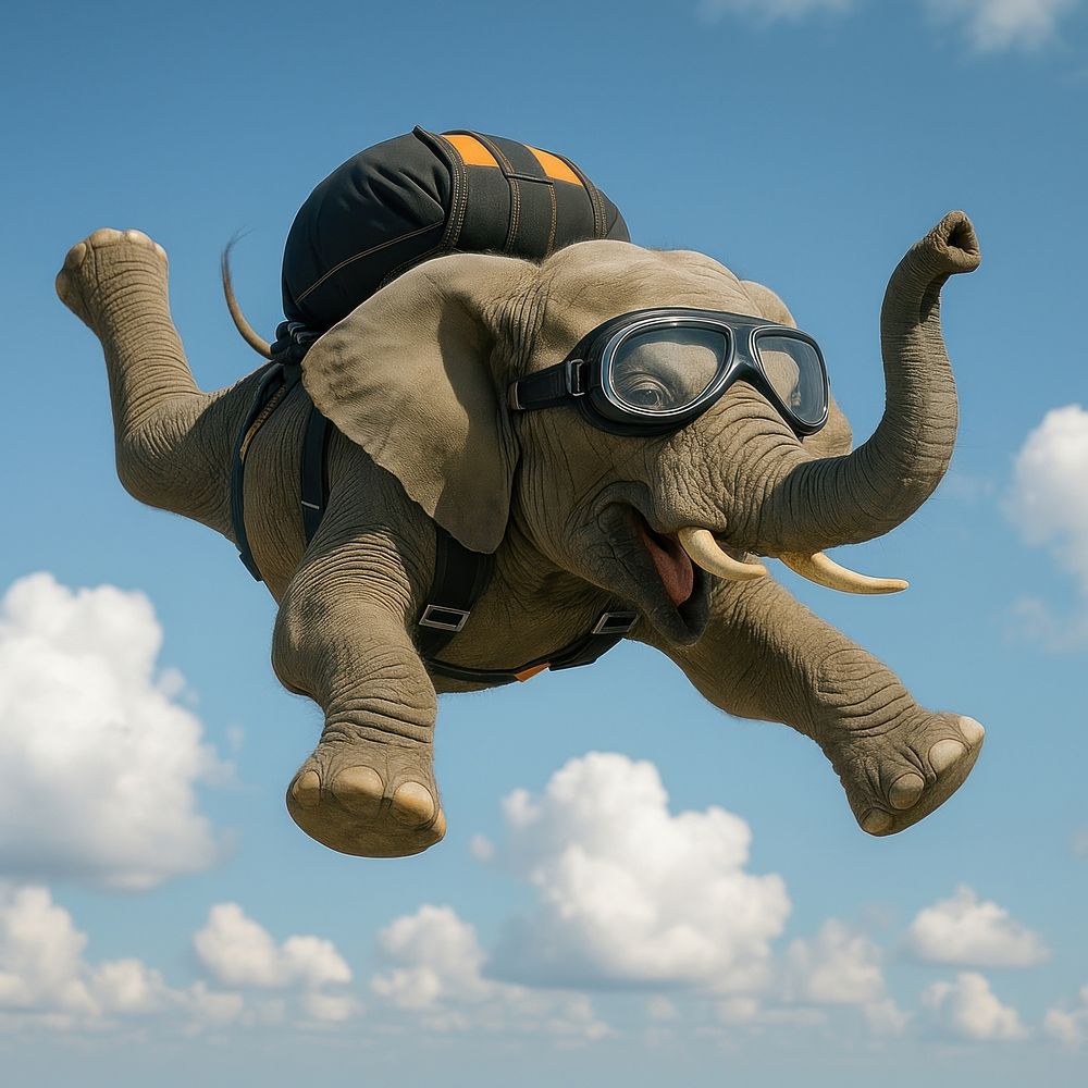 Elephant skydiving with goggles | Free Photo - rawpixel