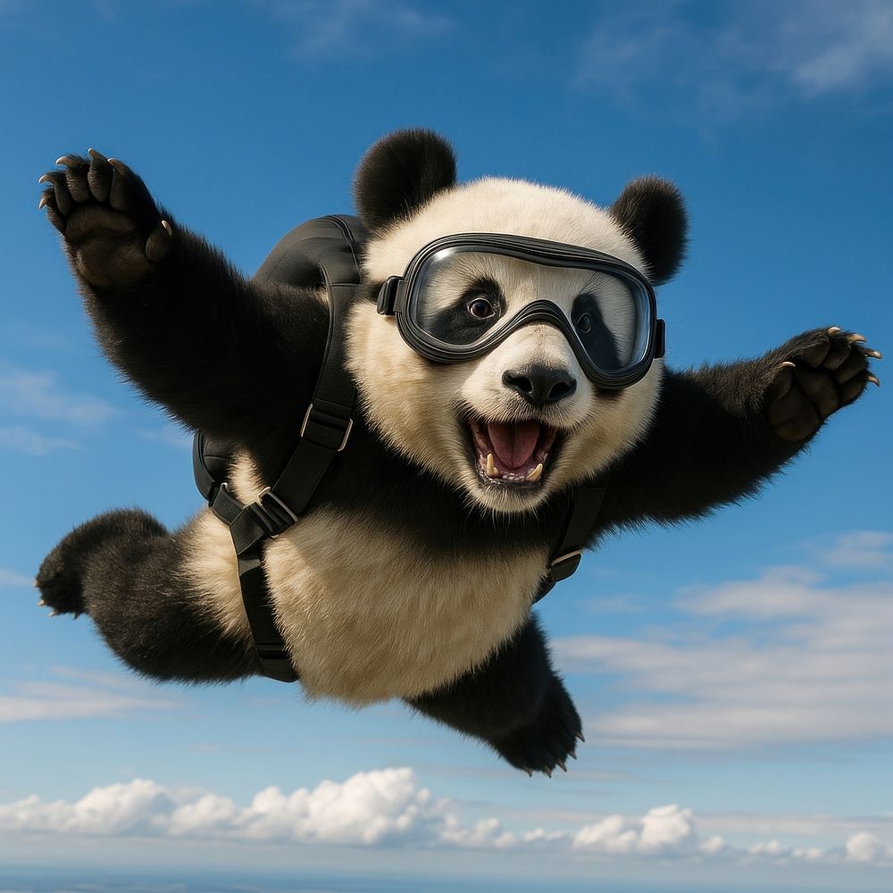 Skydiving panda with goggles | Free Photo - rawpixel