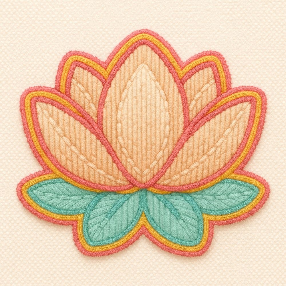 Colorful embroidered lotus design | Free Photo Illustration - rawpixel