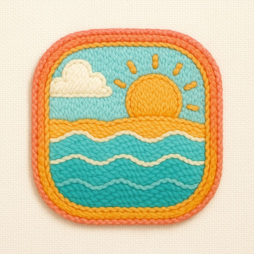Colorful embroidered ocean sunset | Free Photo Illustration - rawpixel