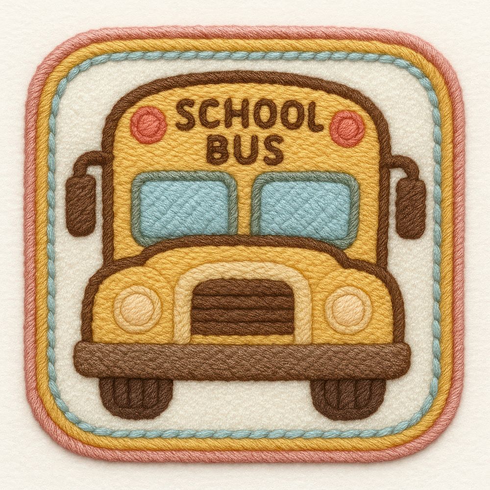 Colorful embroidered school bus patch | Free Photo Illustration - rawpixel