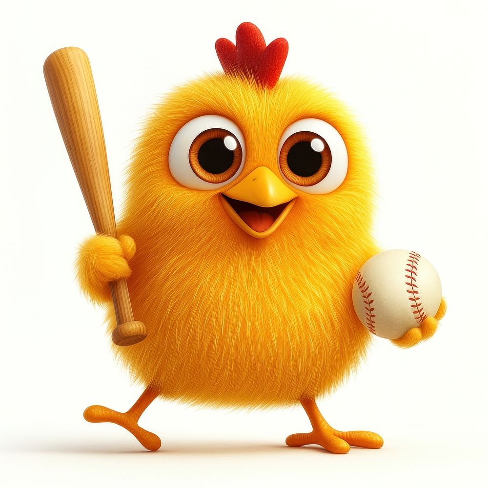 Cute fluffy chicken playing baseball. | Free Photo Illustration - rawpixel