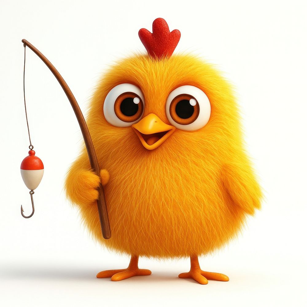 Cute fluffy chicken fishing | Free Photo Illustration - rawpixel