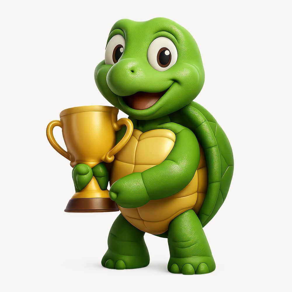 Happy turtle holding trophy. | Free Photo Illustration - rawpixel