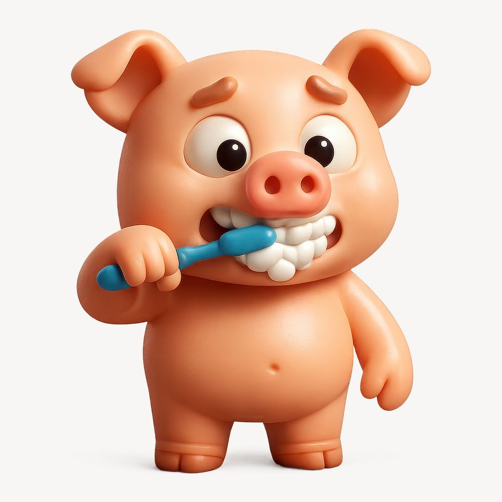 Cute pig brushing teeth | Free Photo Illustration - rawpixel