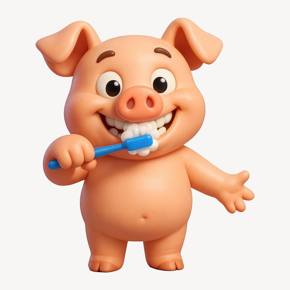 Cheerful pig brushing teeth | Free Photo Illustration - rawpixel