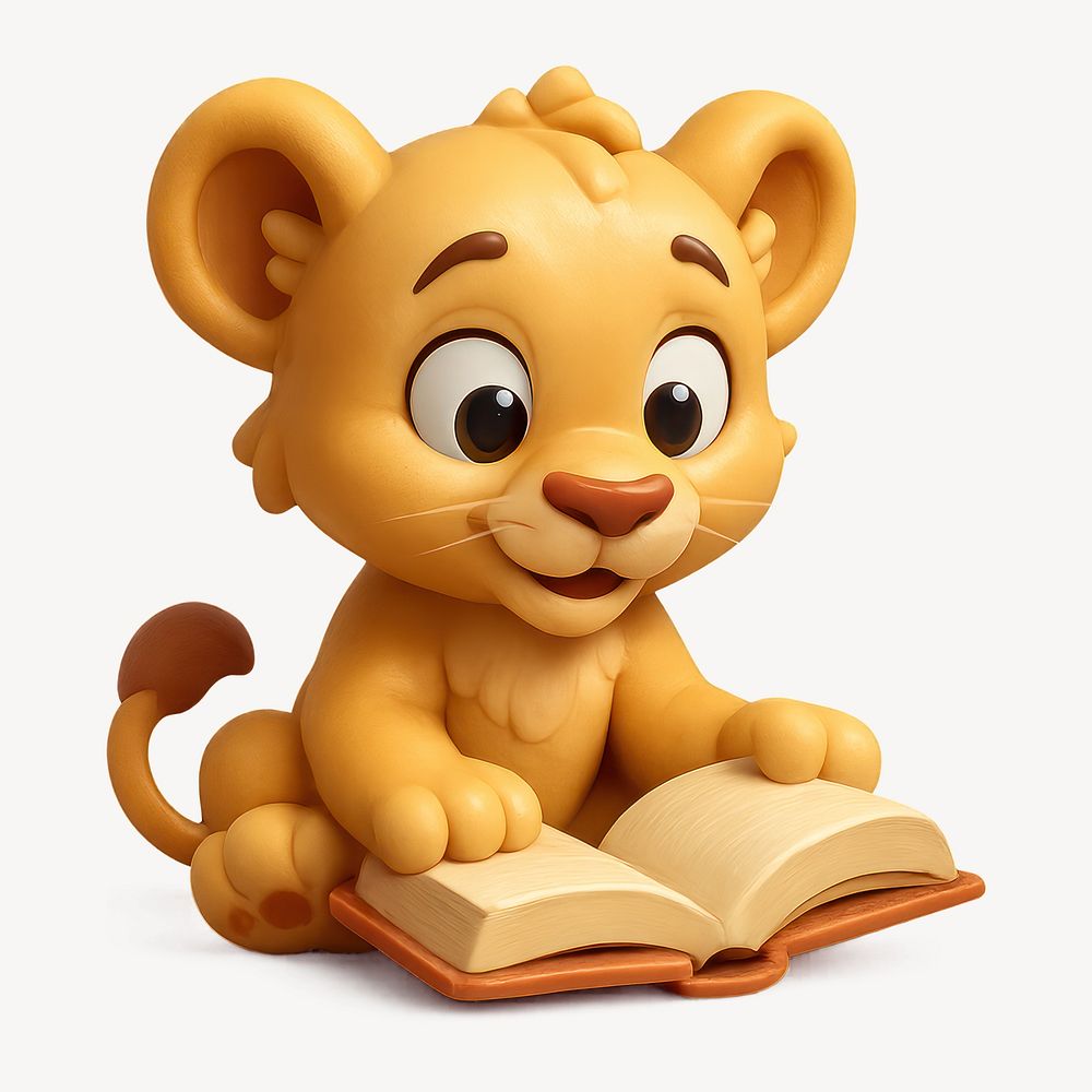 Adorable lion cub reading book. | Free Photo Illustration - rawpixel