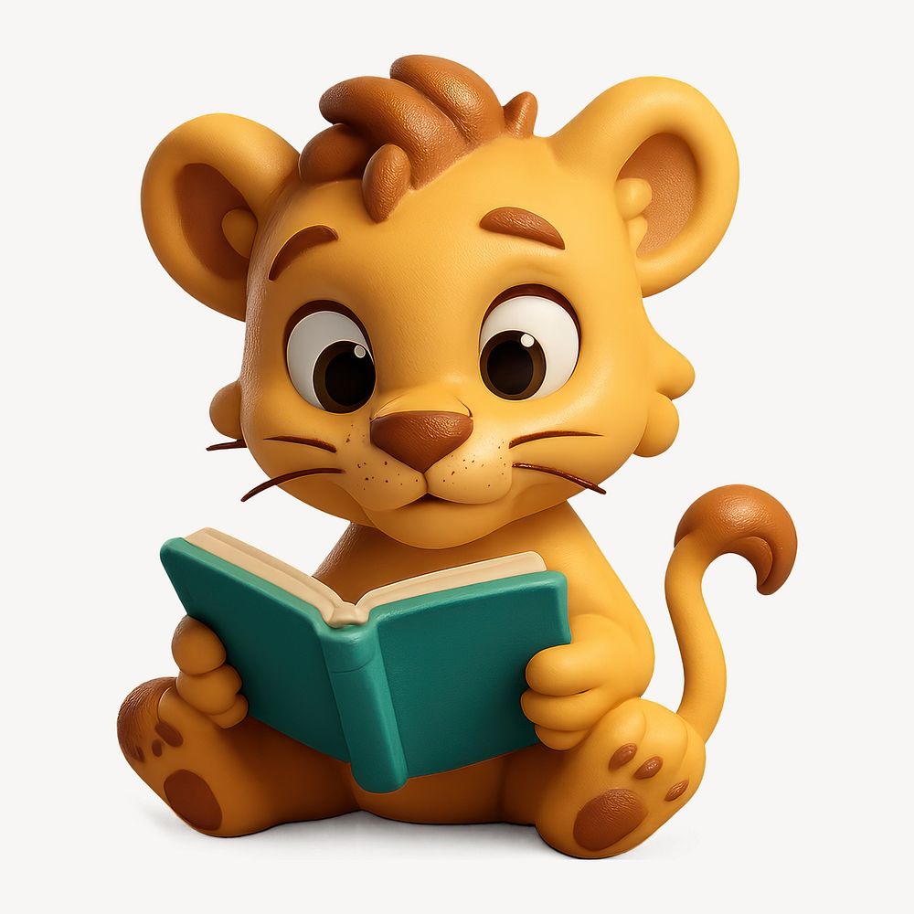 Cute lion cub reading book. | Free Photo Illustration - rawpixel