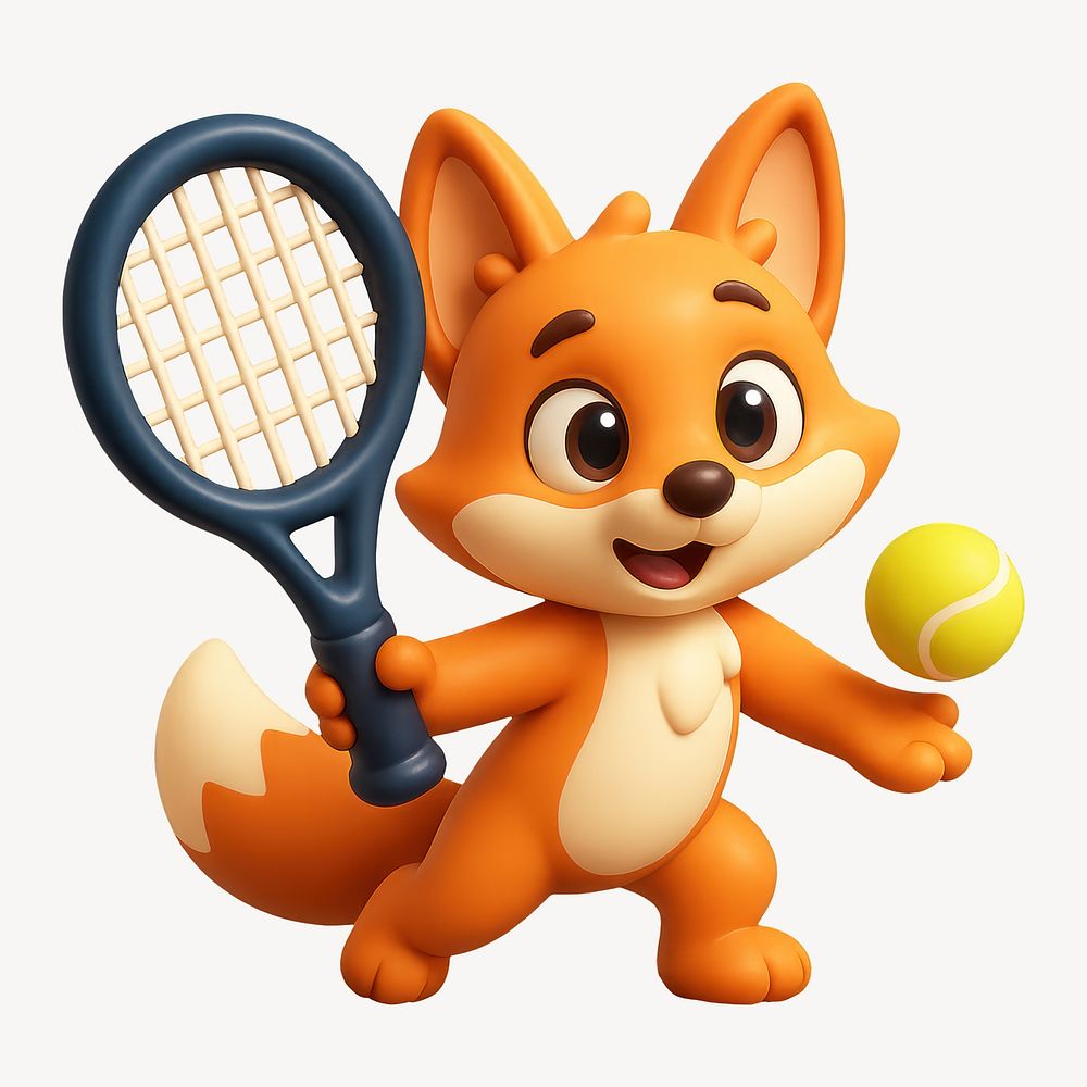 Cute fox playing tennis illustration. | Free Photo Illustration - rawpixel