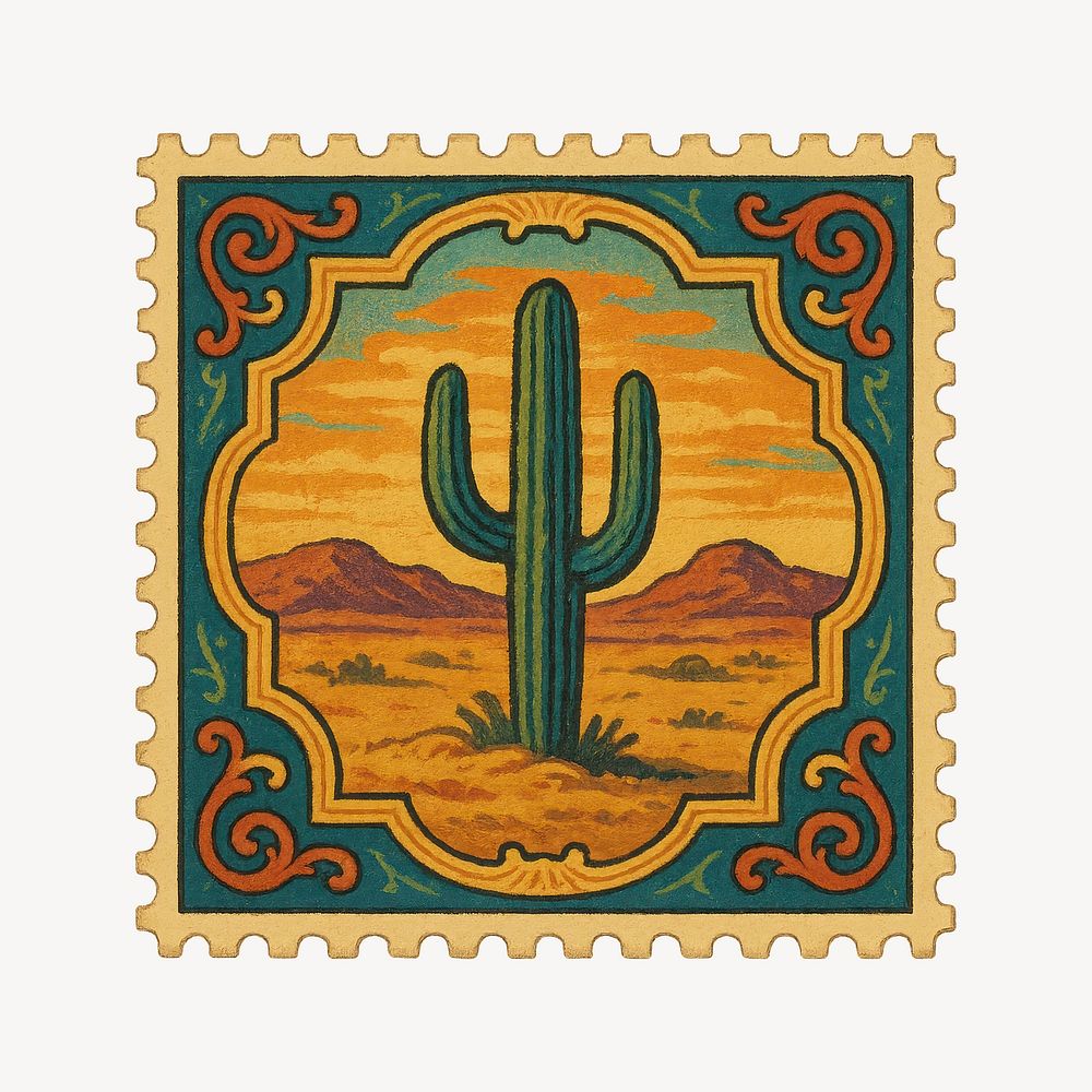 Vintage desert cactus stamp | Free Photo Illustration - rawpixel