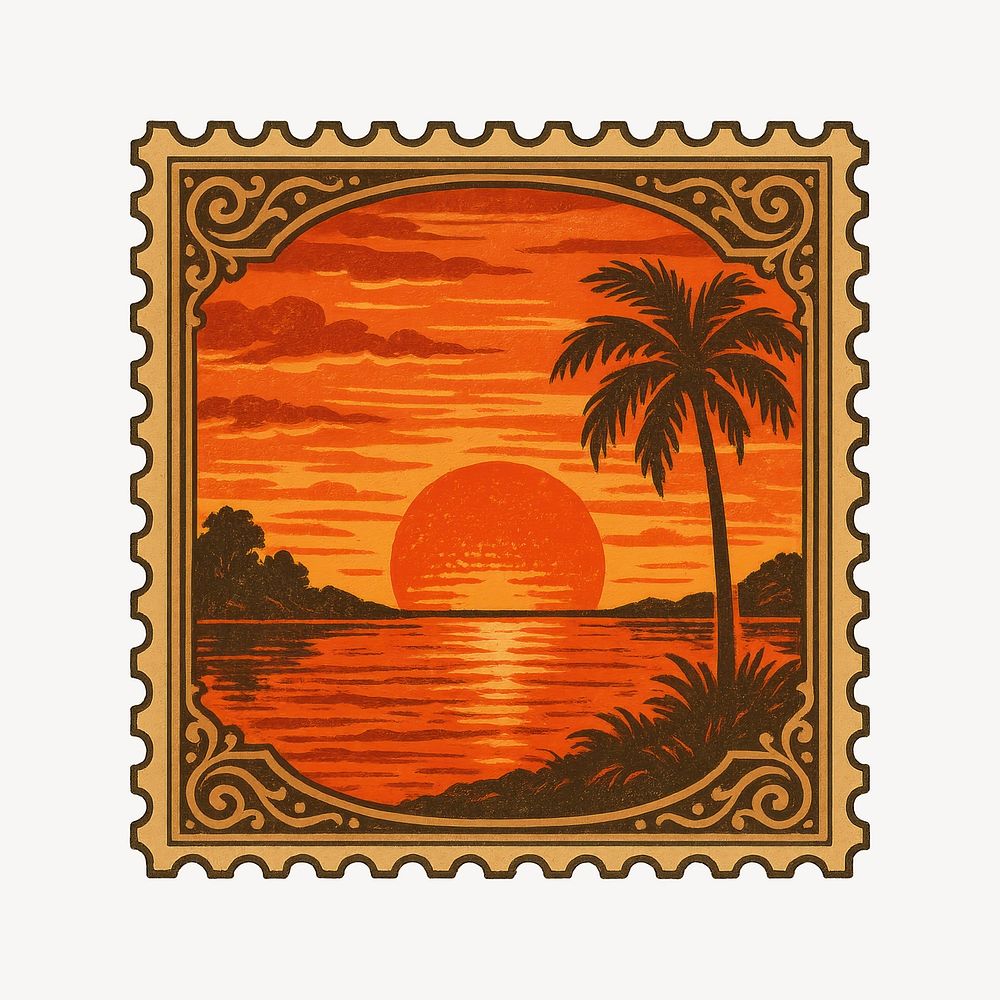 Vintage sunset postage stamp | Free Photo Illustration - rawpixel
