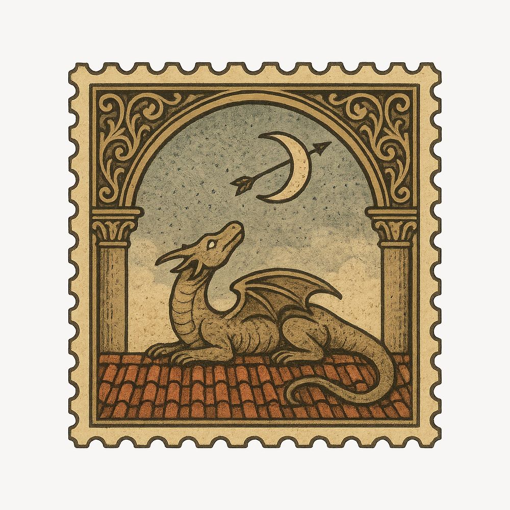 Vintage dragon moon stamp | Free Photo Illustration - rawpixel