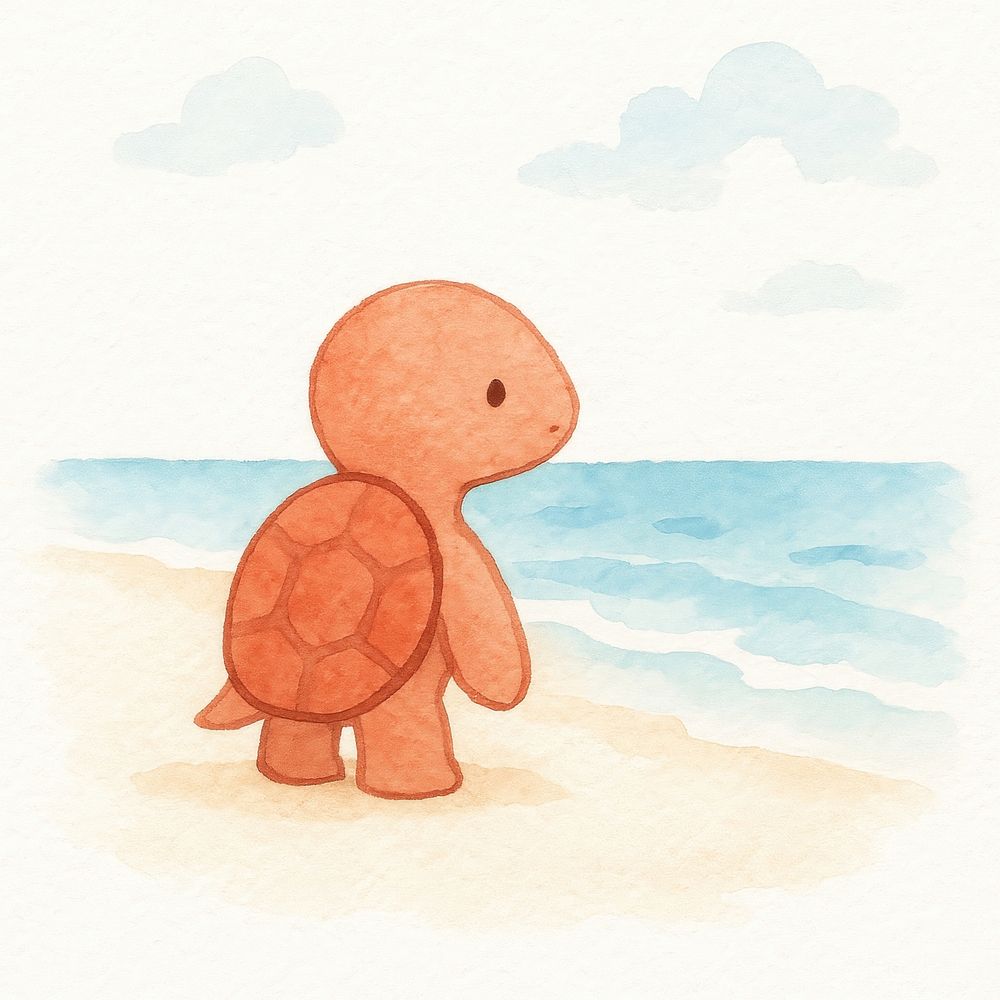 Cute turtle beach scene | Free Photo Illustration - rawpixel