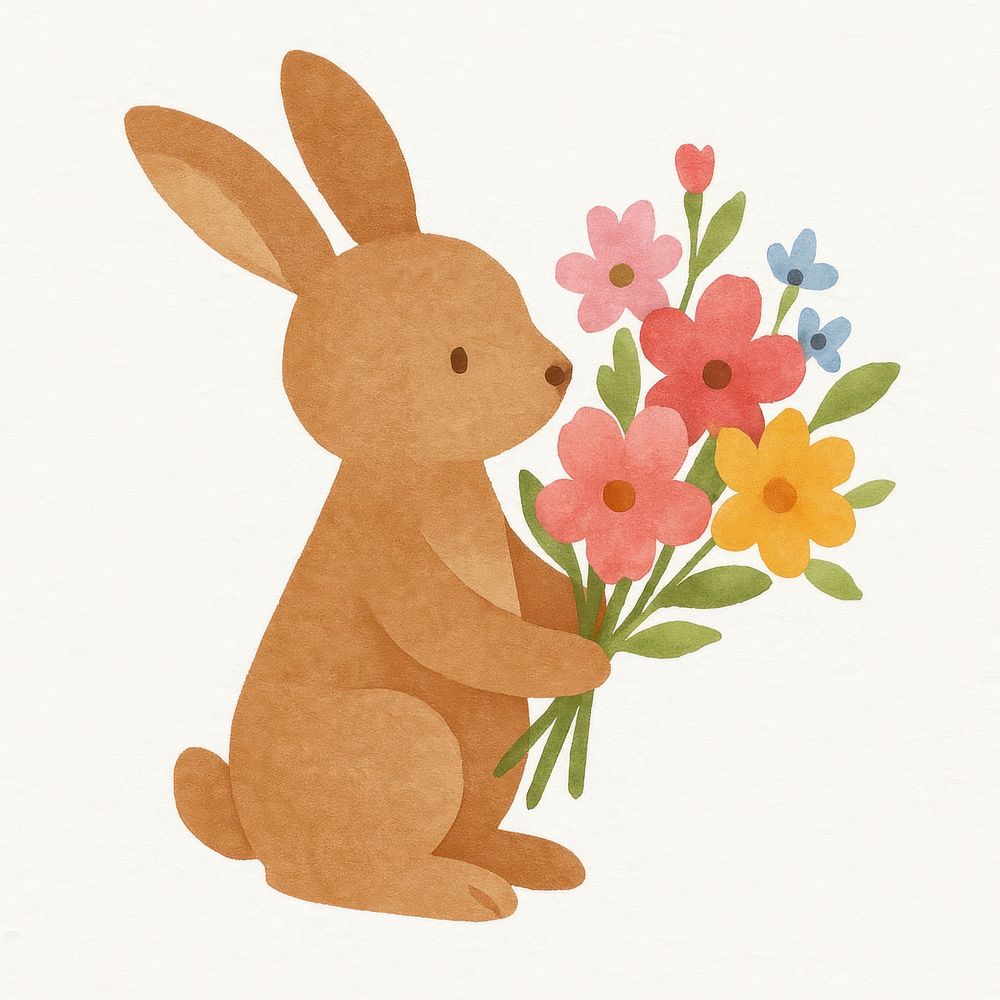 Cute rabbit holding flowers | Free Photo Illustration - rawpixel