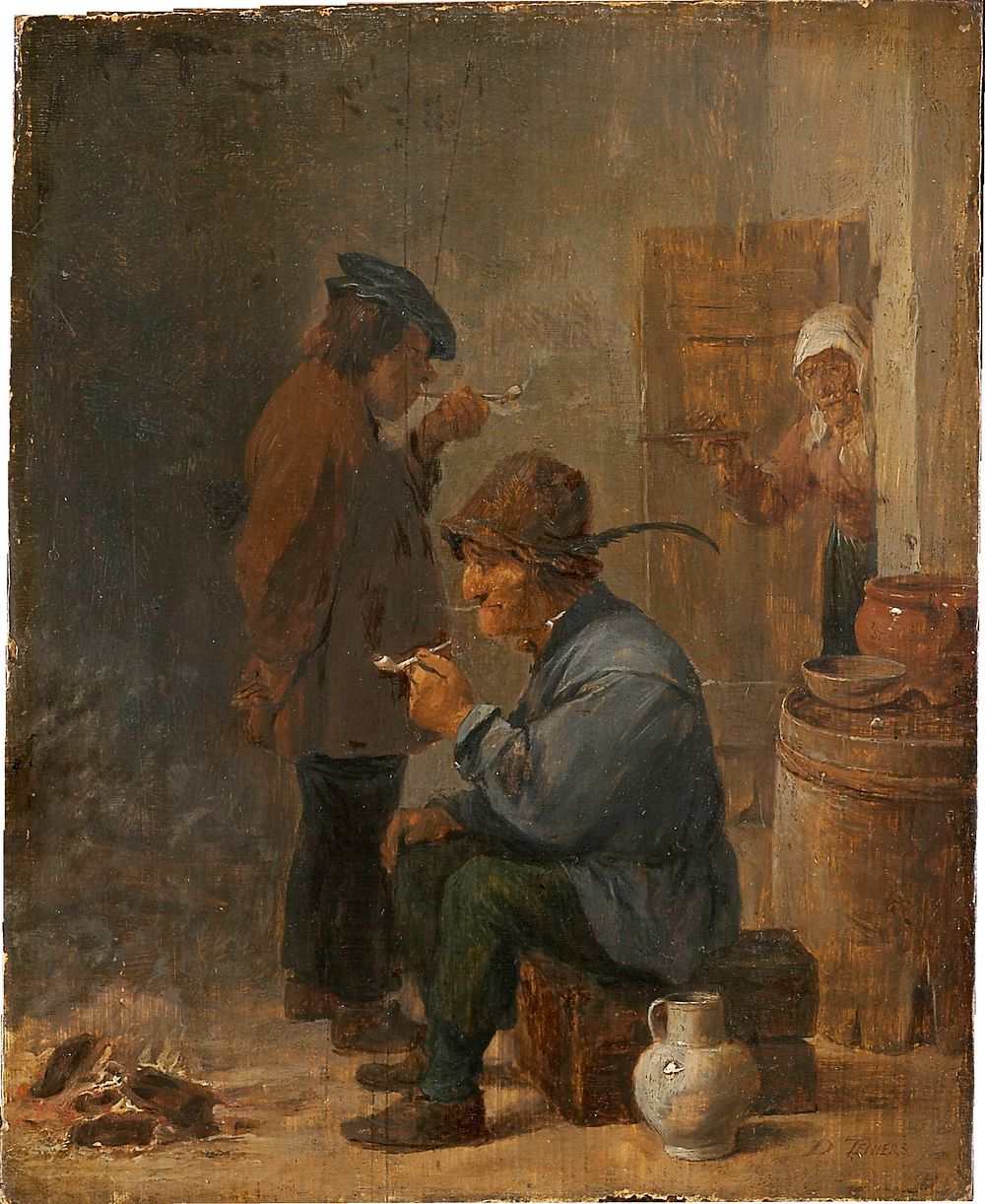 Two Smoking Peasants Coal Fire | Free Photo Illustration - rawpixel