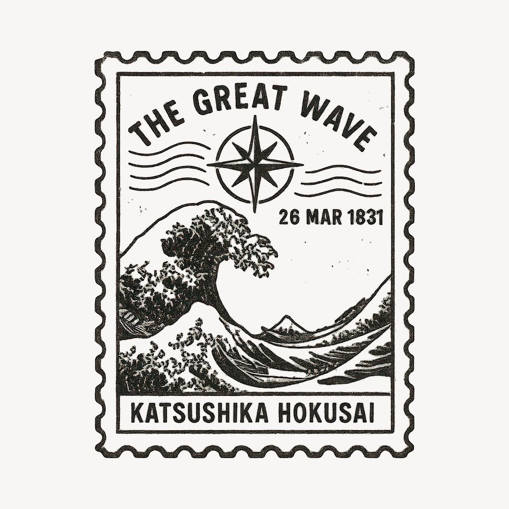 Vintage stamp featuring iconic wave | Free Photo Illustration - rawpixel