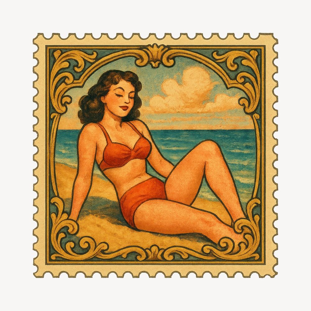 Vintage beach postcard illustration | Free Photo Illustration - rawpixel