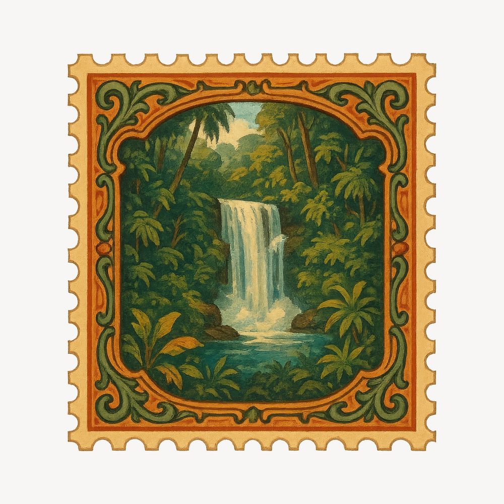 Vintage stamp featuring tropical waterfall | Free Photo Illustration ...