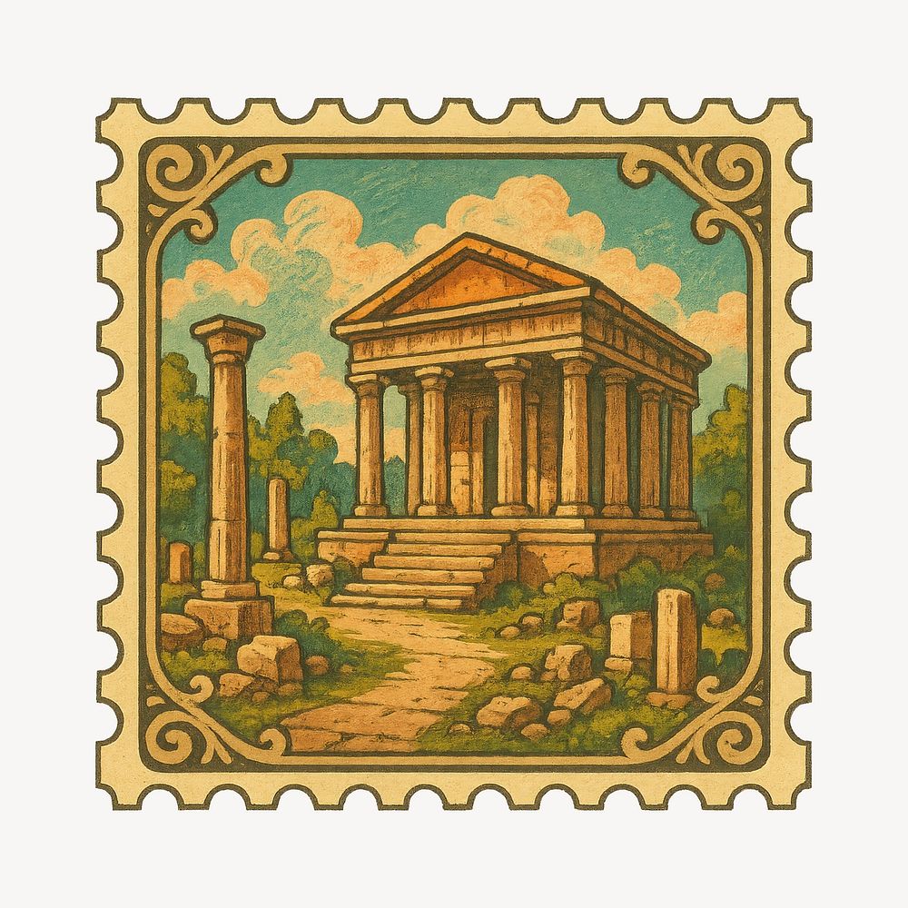 Ancient temple stamp illustration | Free Photo Illustration - rawpixel
