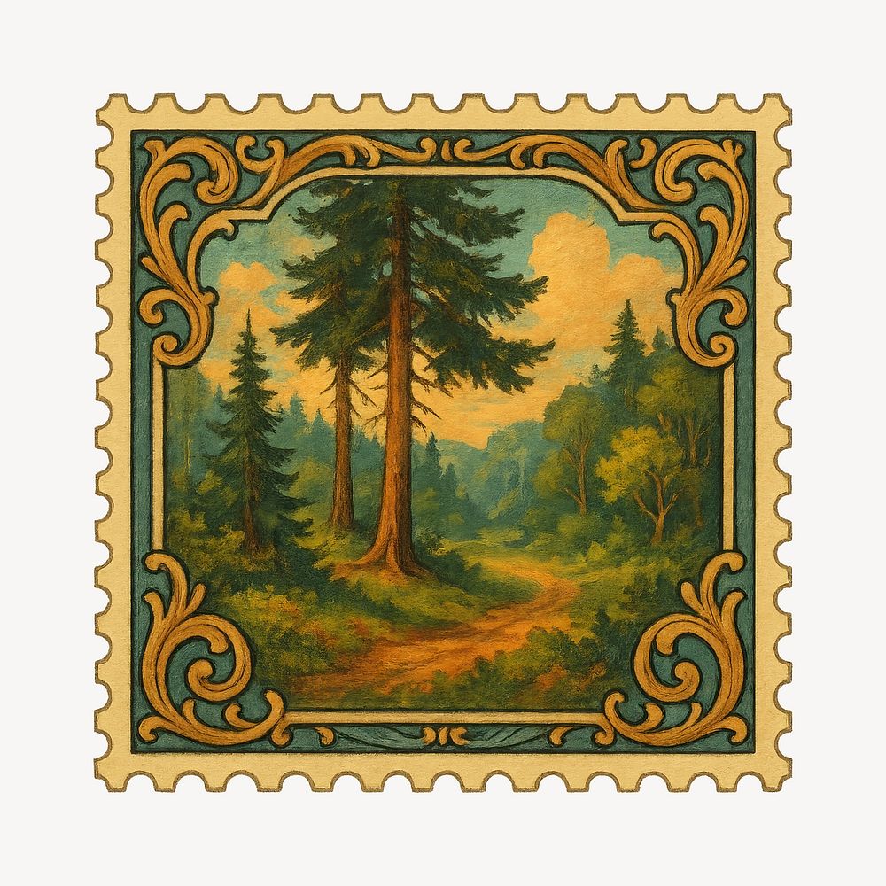 Vintage forest stamp illustration | Free Photo Illustration - rawpixel