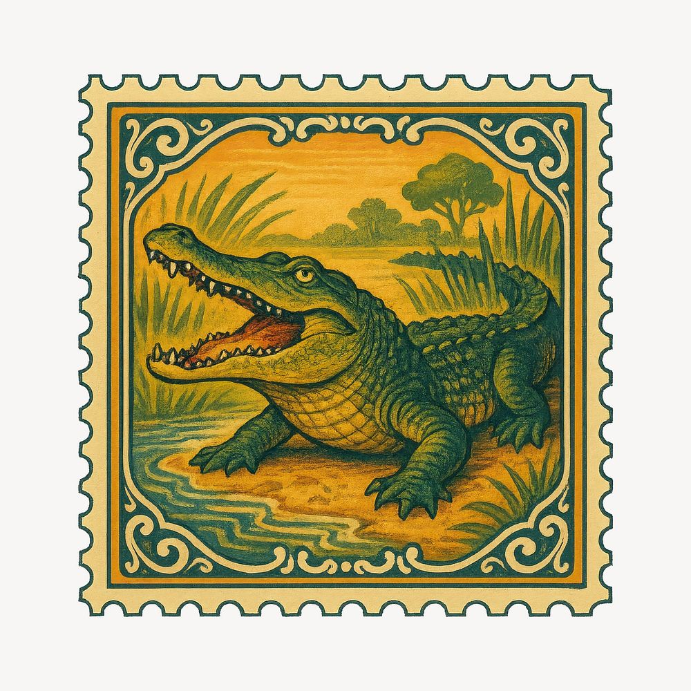 Vintage crocodile postage stamp illustration | Free Photo Illustration ...