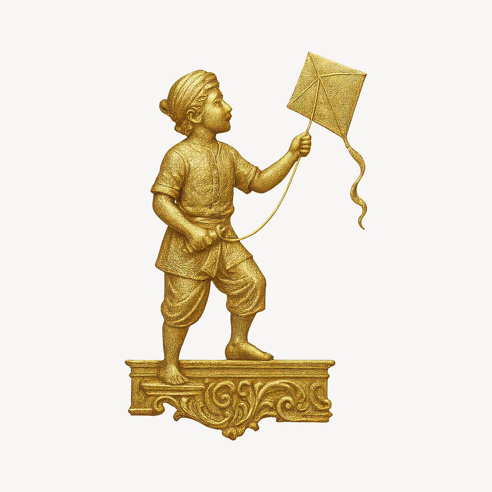 Golden statue boy flying kite | Free Photo Illustration - rawpixel