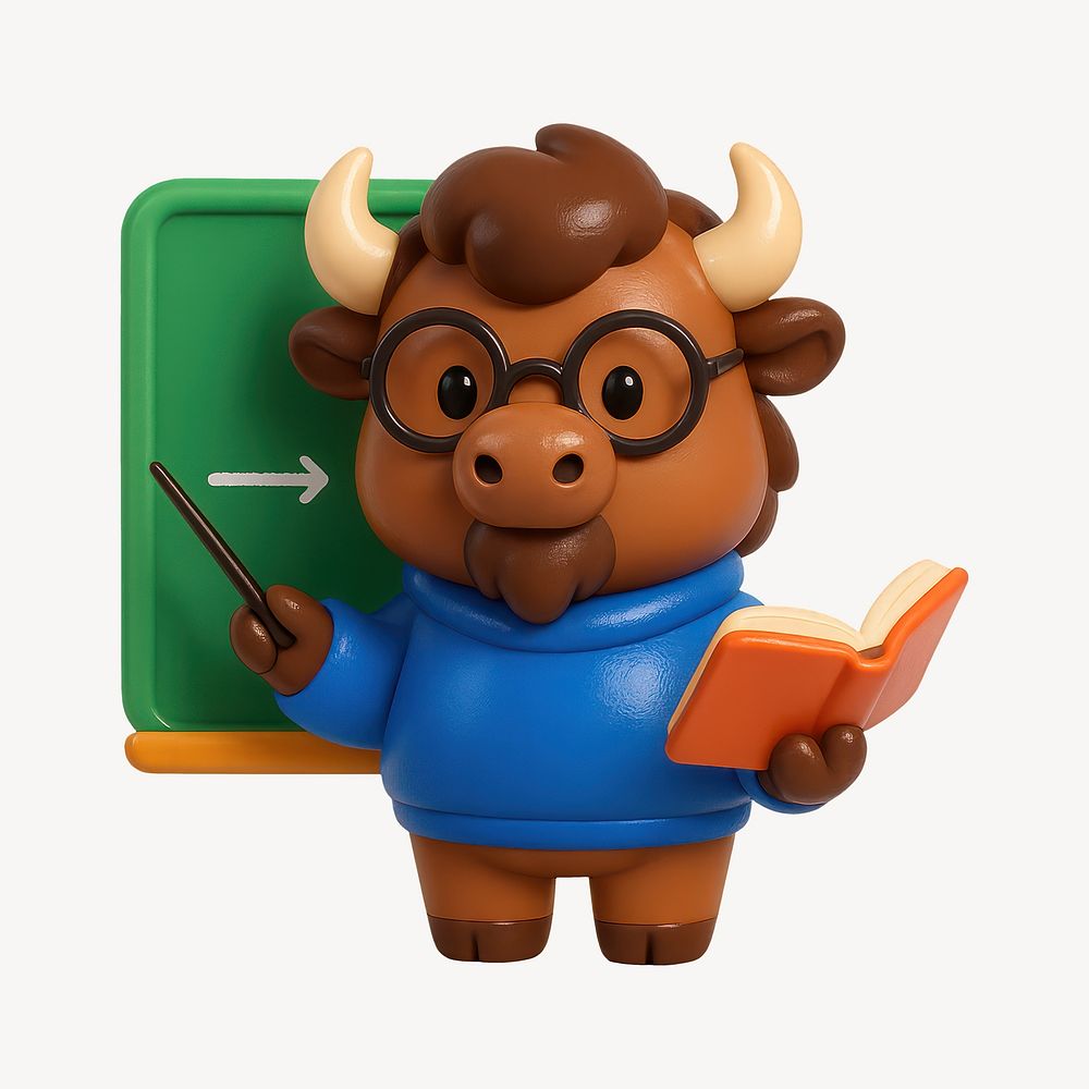 Cute buffalo teacher illustration | Free Photo Illustration - rawpixel
