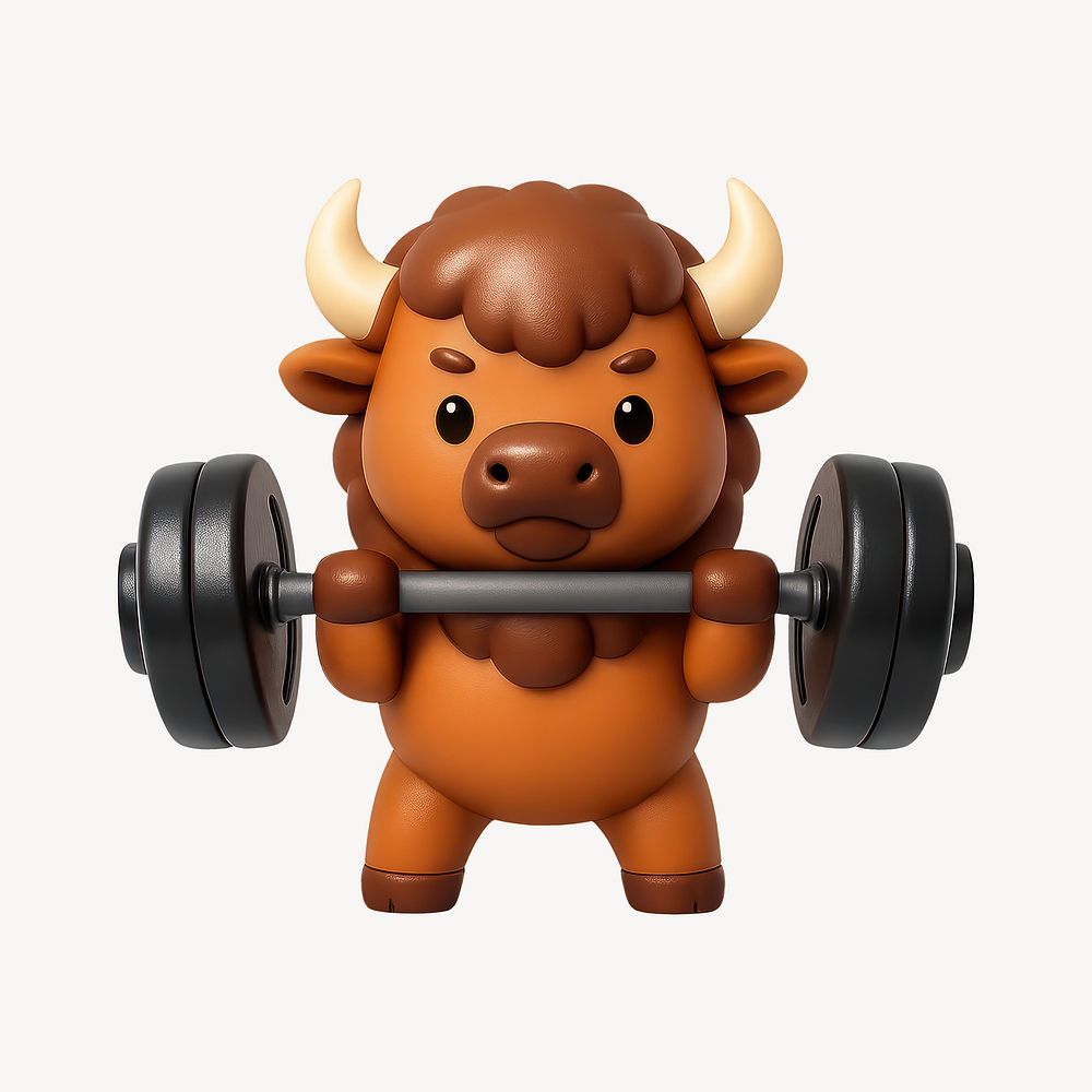 Cute bison lifting heavy weights | Free Photo Illustration - rawpixel