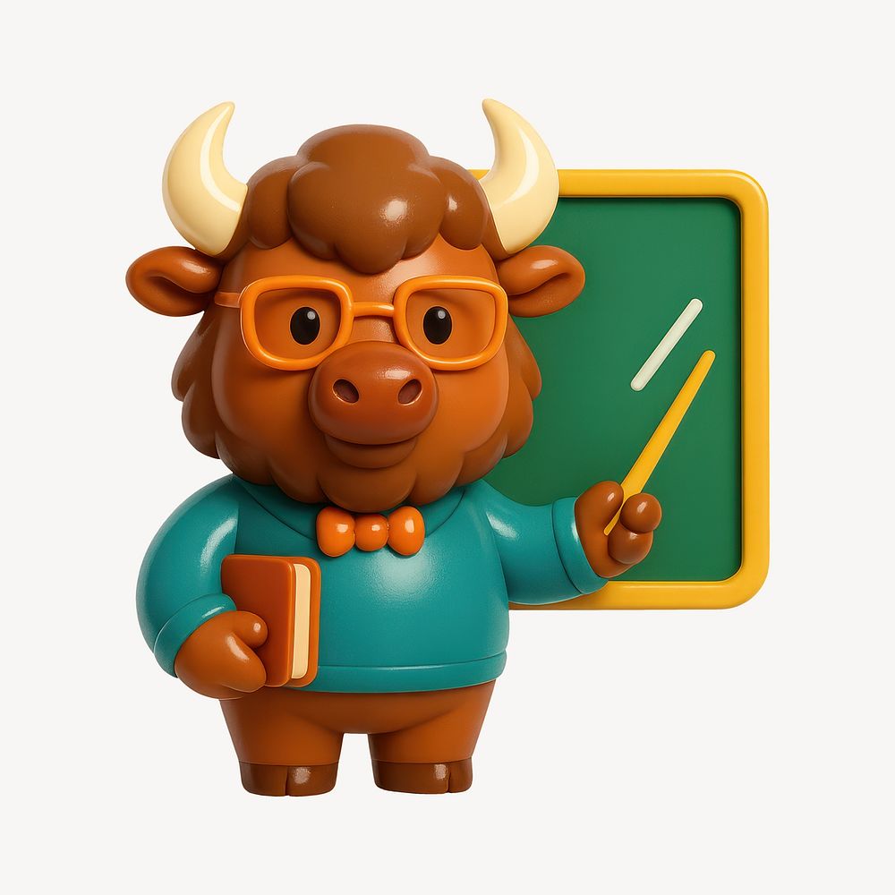 Cartoon buffalo teacher illustration | Free Photo Illustration - rawpixel