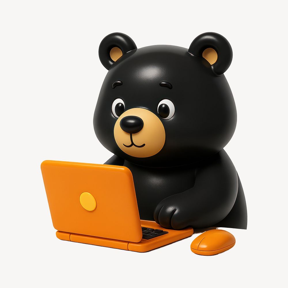 Cute bear using laptop illustration | Free Photo Illustration - rawpixel