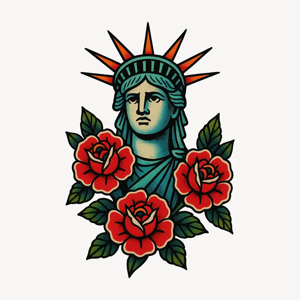 Statue Liberty roses illustration | Free Photo Illustration - rawpixel