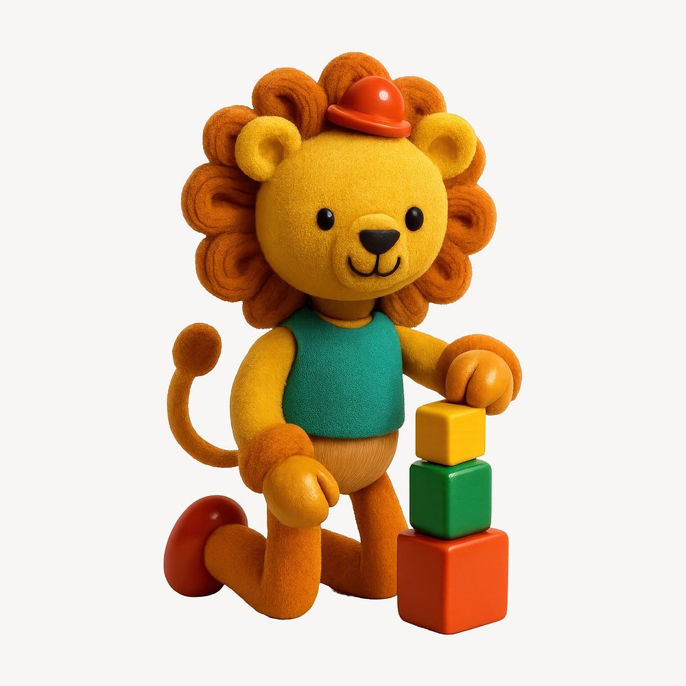 Playful lion stacking colorful blocks | Free Photo Illustration - rawpixel