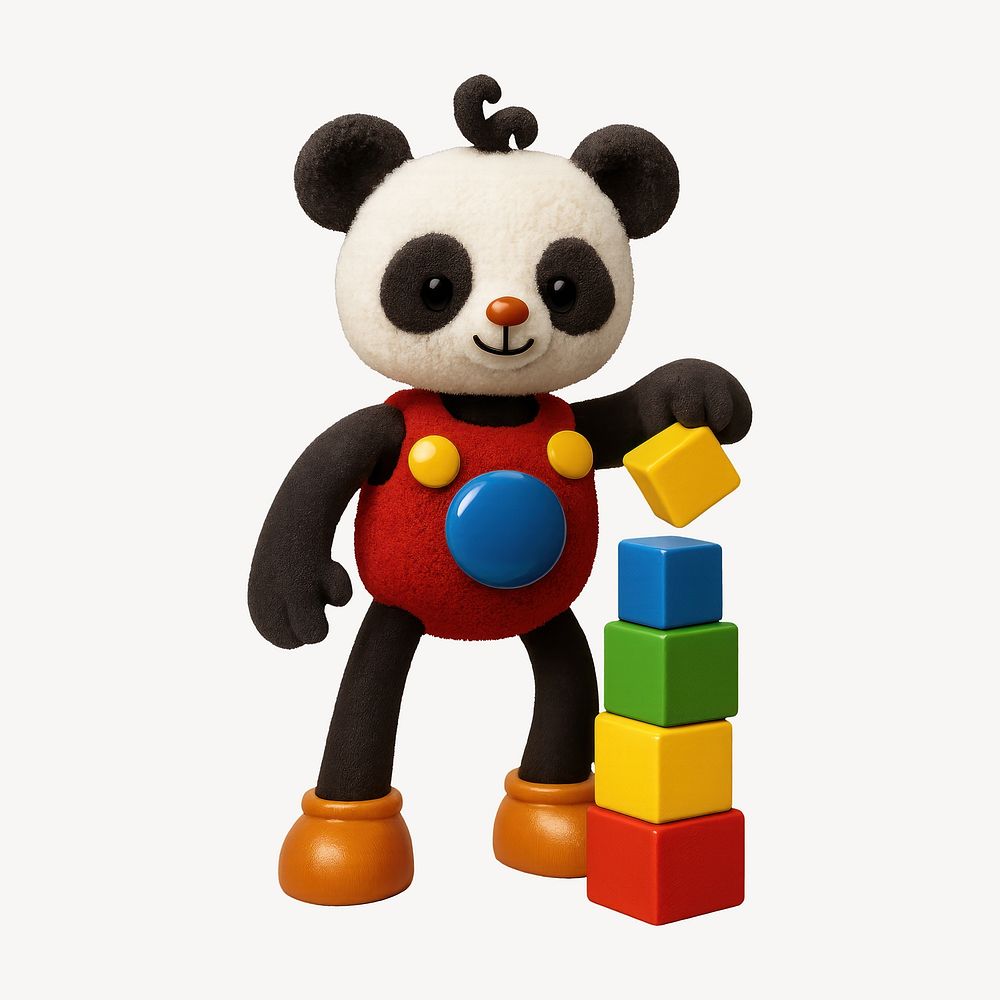 Playful panda stacking colorful blocks | Free Photo Illustration - rawpixel