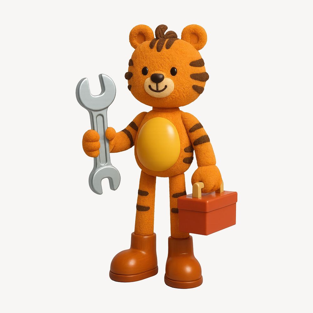 Tiger plush toy mechanic character | Free Photo Illustration - rawpixel