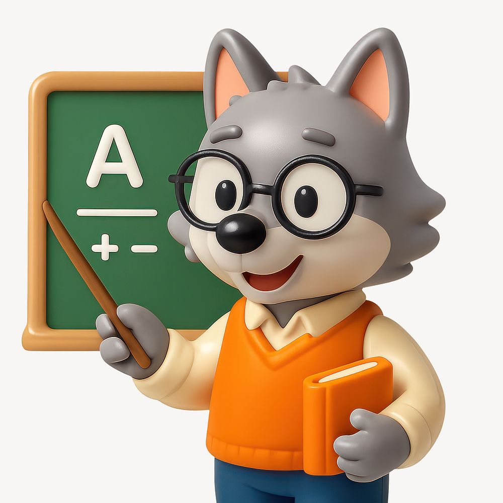 Cartoon wolf teacher illustration | Free Photo Illustration - rawpixel