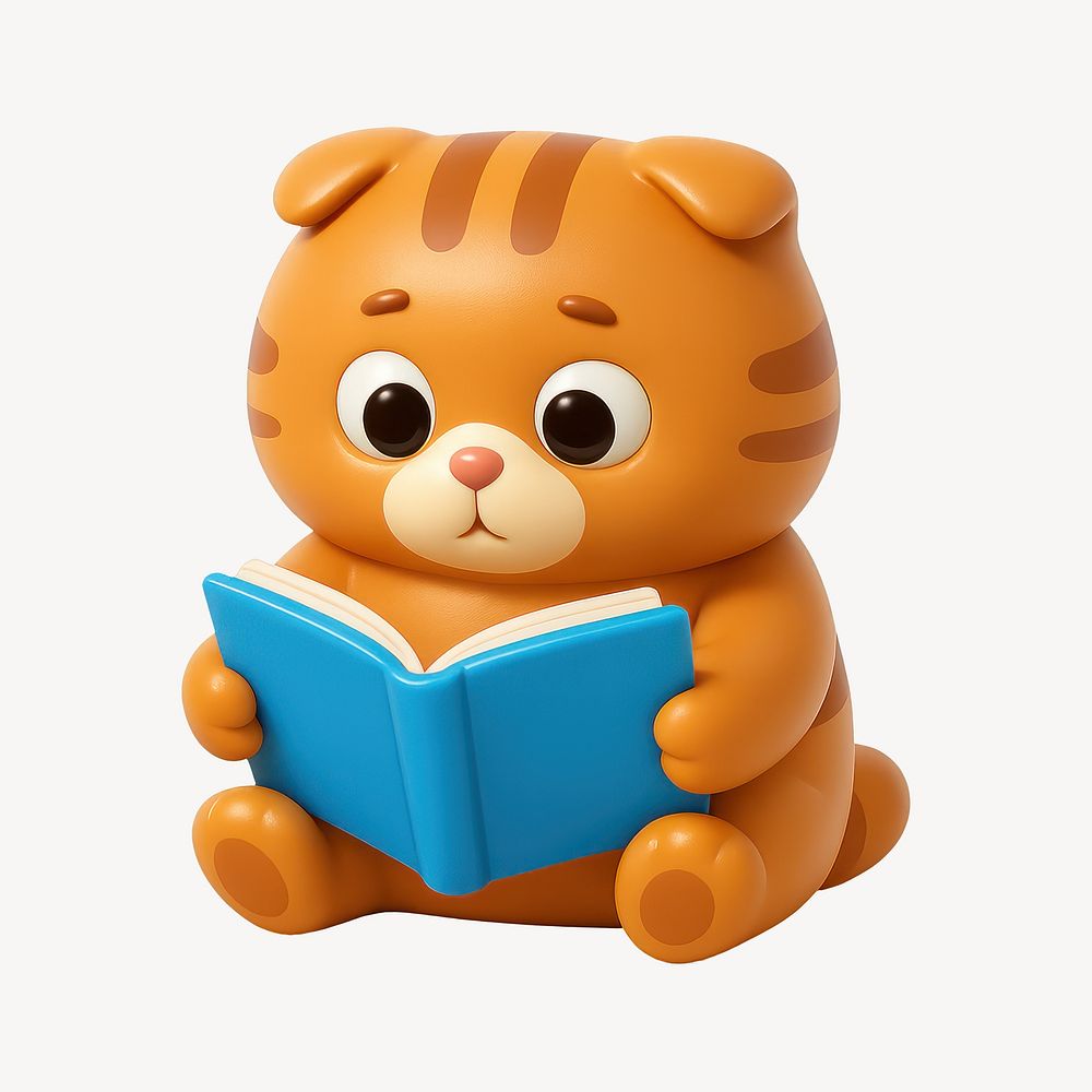 Cute cartoon cat reading book | Free Photo Illustration - rawpixel